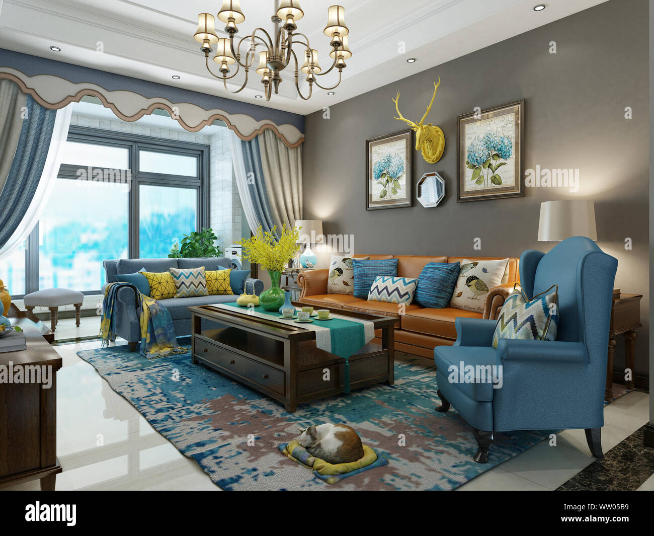 3d render. Living room interior Stock Photo - Alamy