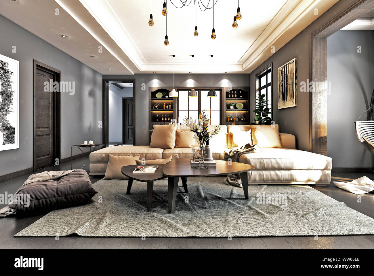 3d render. Living room interior Stock Photo - Alamy