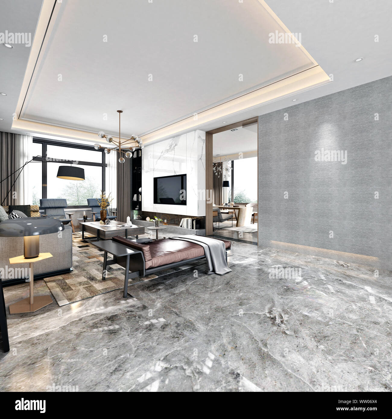 3d render. Living room interior Stock Photo - Alamy