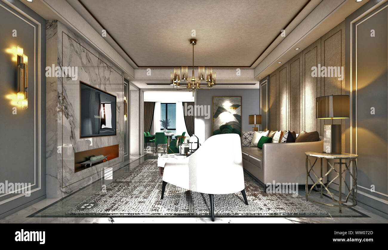 3d render. Living room interior Stock Photo - Alamy