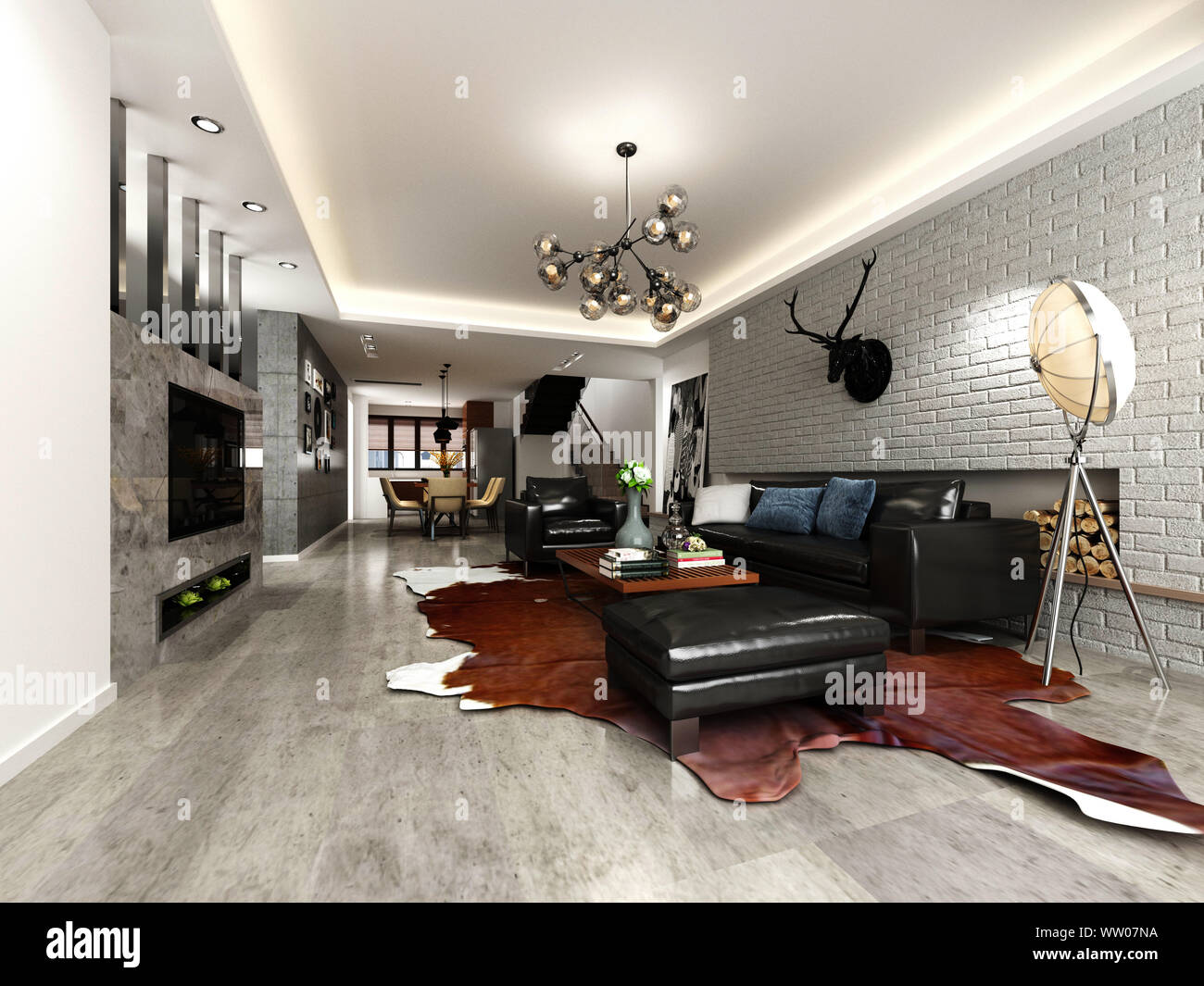 3d render. Living room interior Stock Photo - Alamy