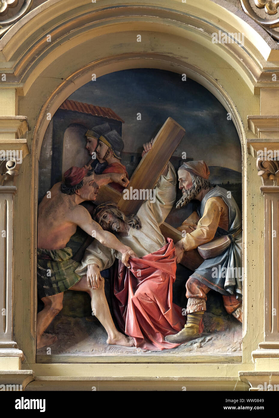 5th Stations of the Cross, Simon of Cyrene carries the cross, Saint John the Baptist church in ...