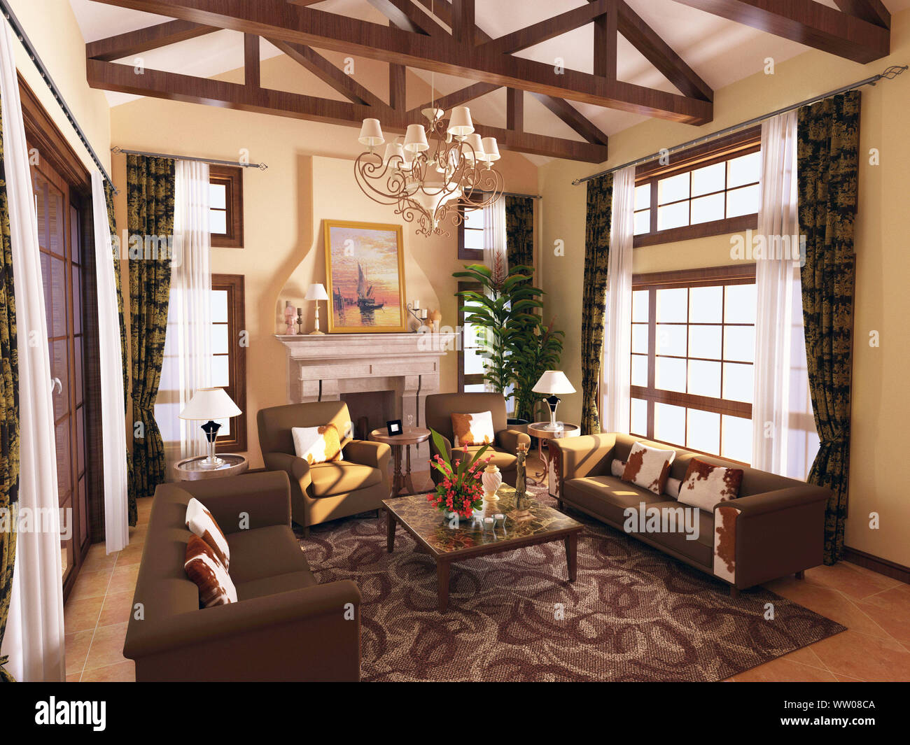 3d render. Living room interior Stock Photo - Alamy