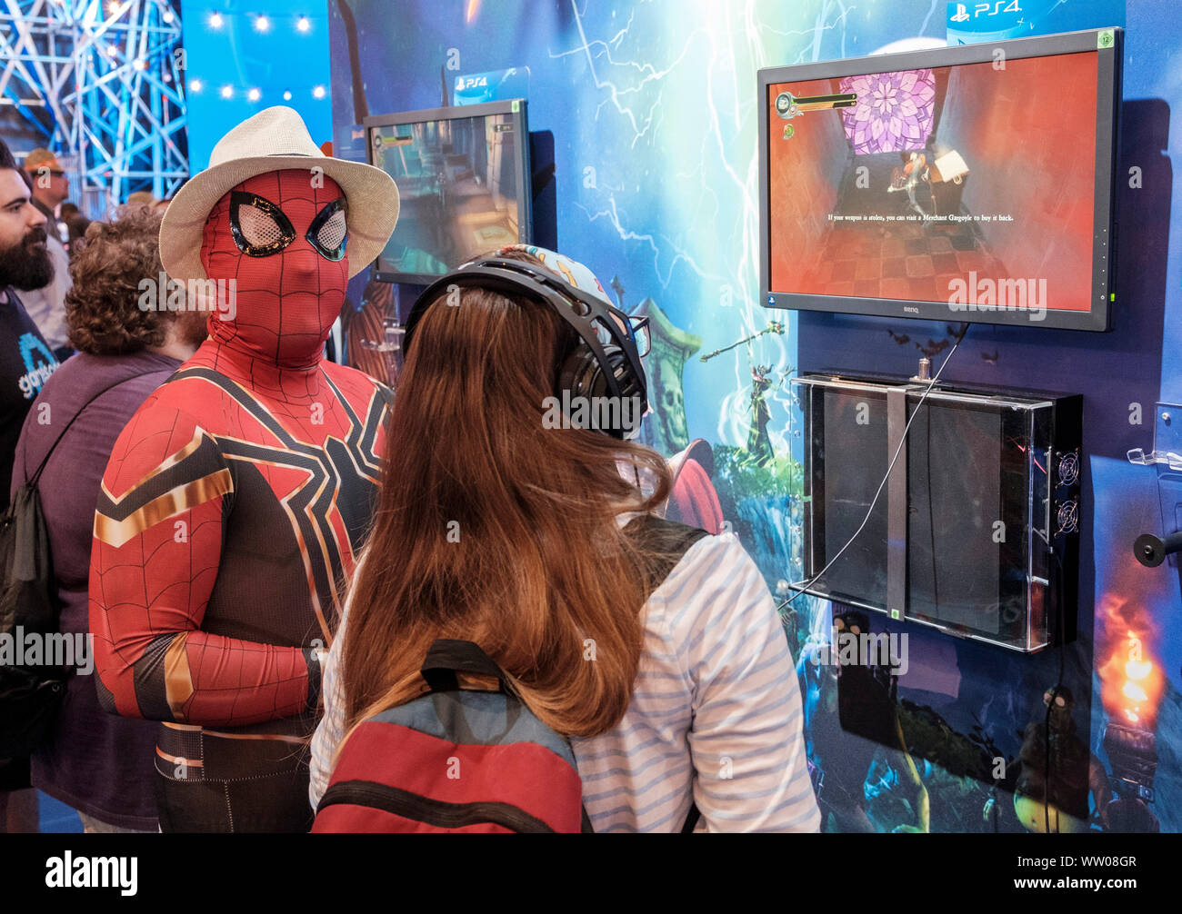 visitor dressed up as spiderman at gamescom , world’s largest trade ...