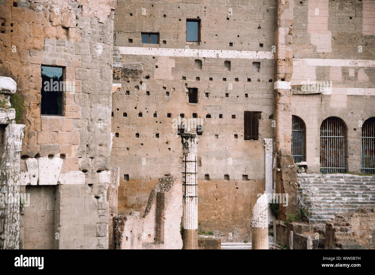 Close up wall and windows view of ancient Rome building, Italy Stock ...