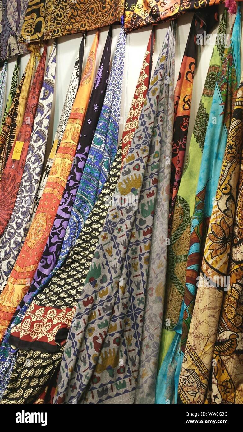 Colorful Fabrics For Sale At Market Stall Stock Photo - Alamy