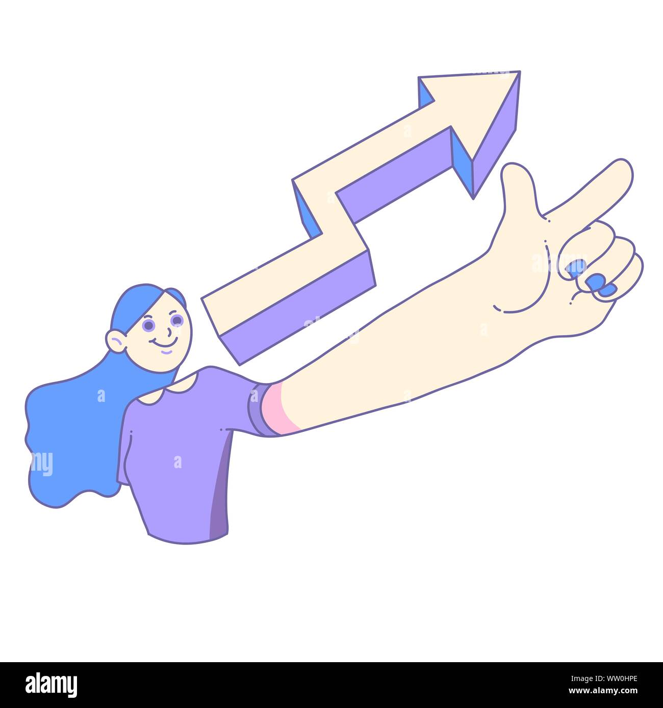cute woman illustration pointing upwards growth Stock Vector Image ...