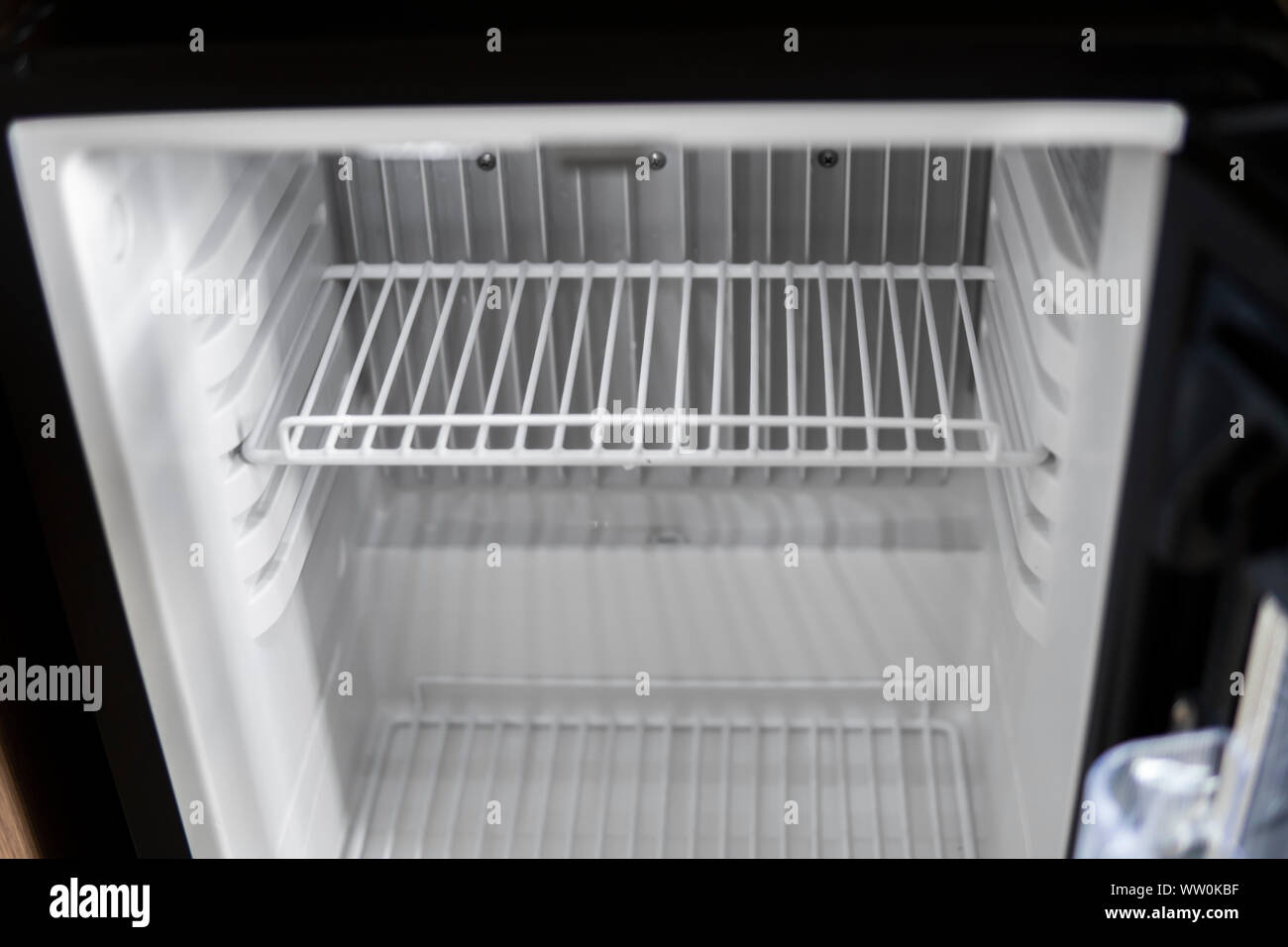 Empty open fridge with shelves, refrigerator. Empty cooler Stock Photo ...