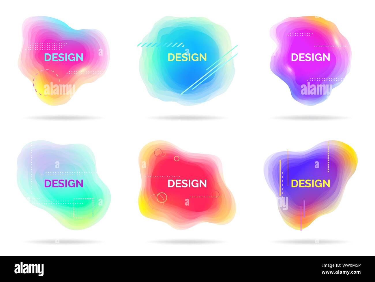 Set of abstract flowing liquid elements, colorful forms, dynamic ...