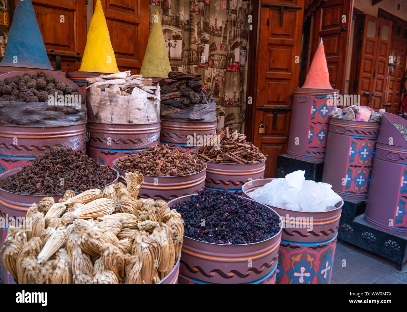 Moroccan Spices for sale in the Marrakech medina at Mellah jewish ...