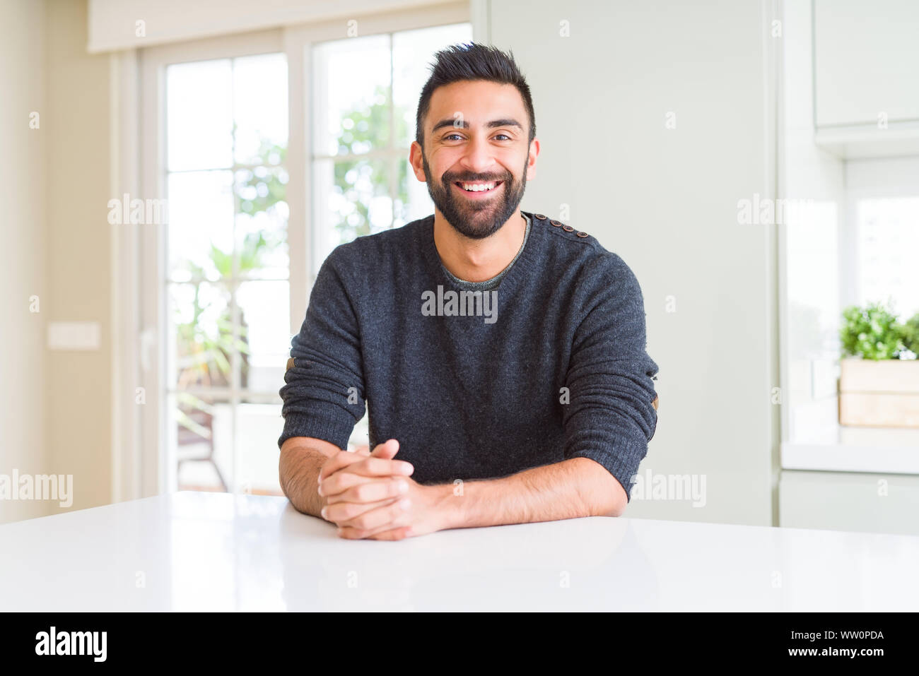 Handsome man smiling cheerful with a big smile on face showing teeth ...