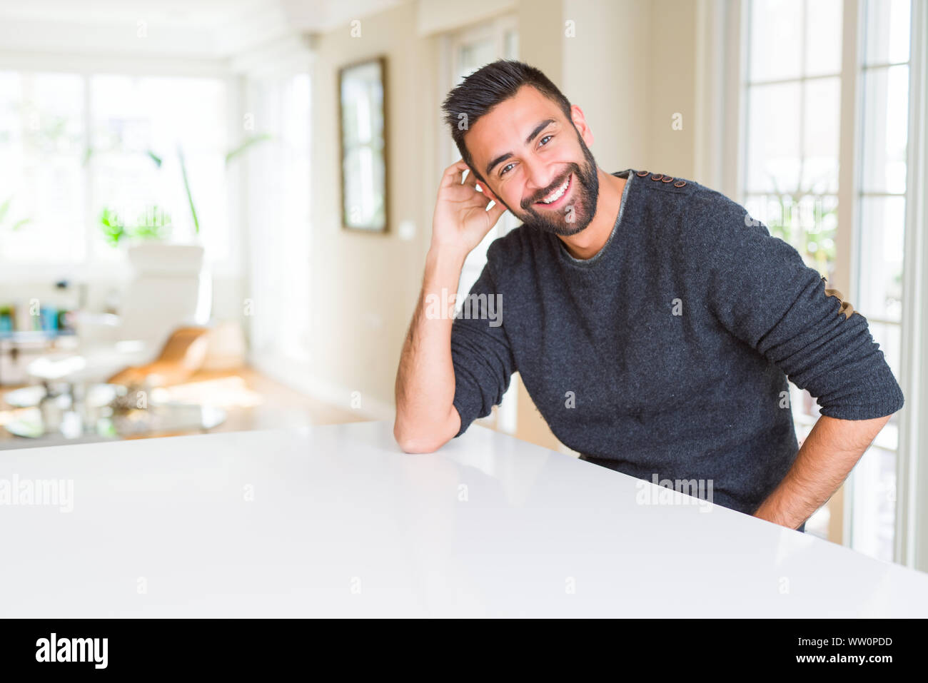 Handsome man smiling cheerful with a big smile on face showing teeth ...