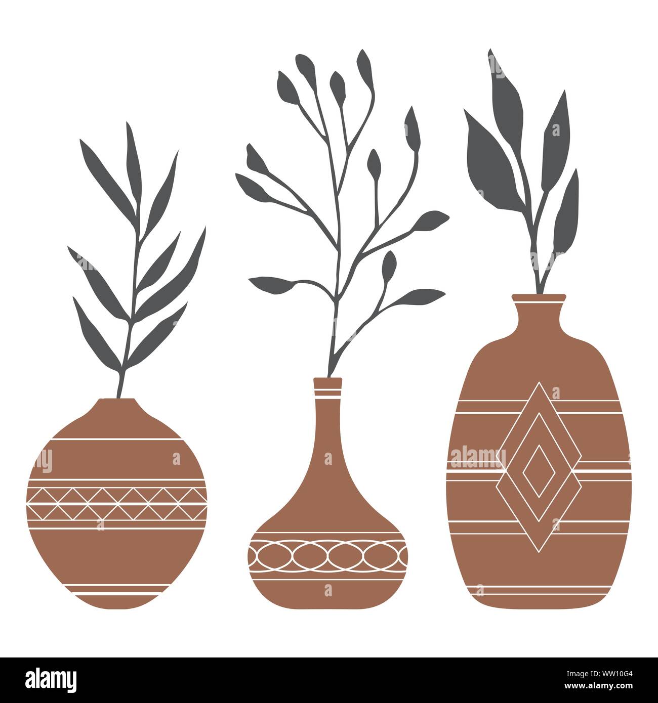Vector illustration of three twigs in different vases Stock Vector ...
