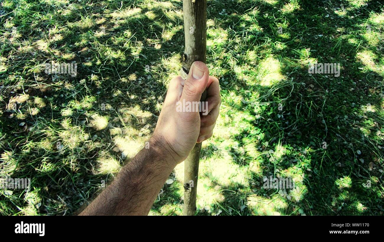 Holding wooden stick hi-res stock photography and images - Alamy
