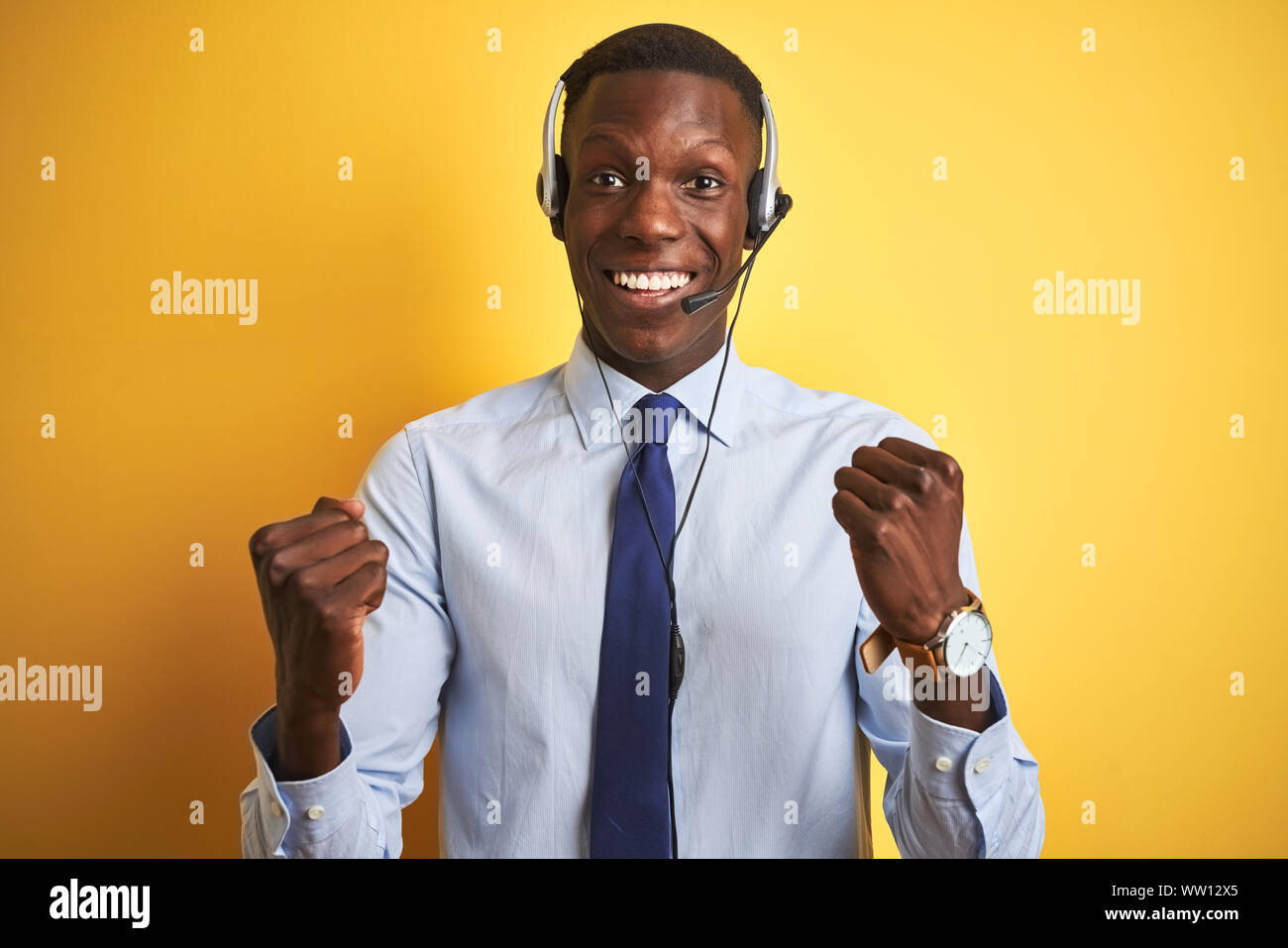 African american operator man working using headset over isolated ...