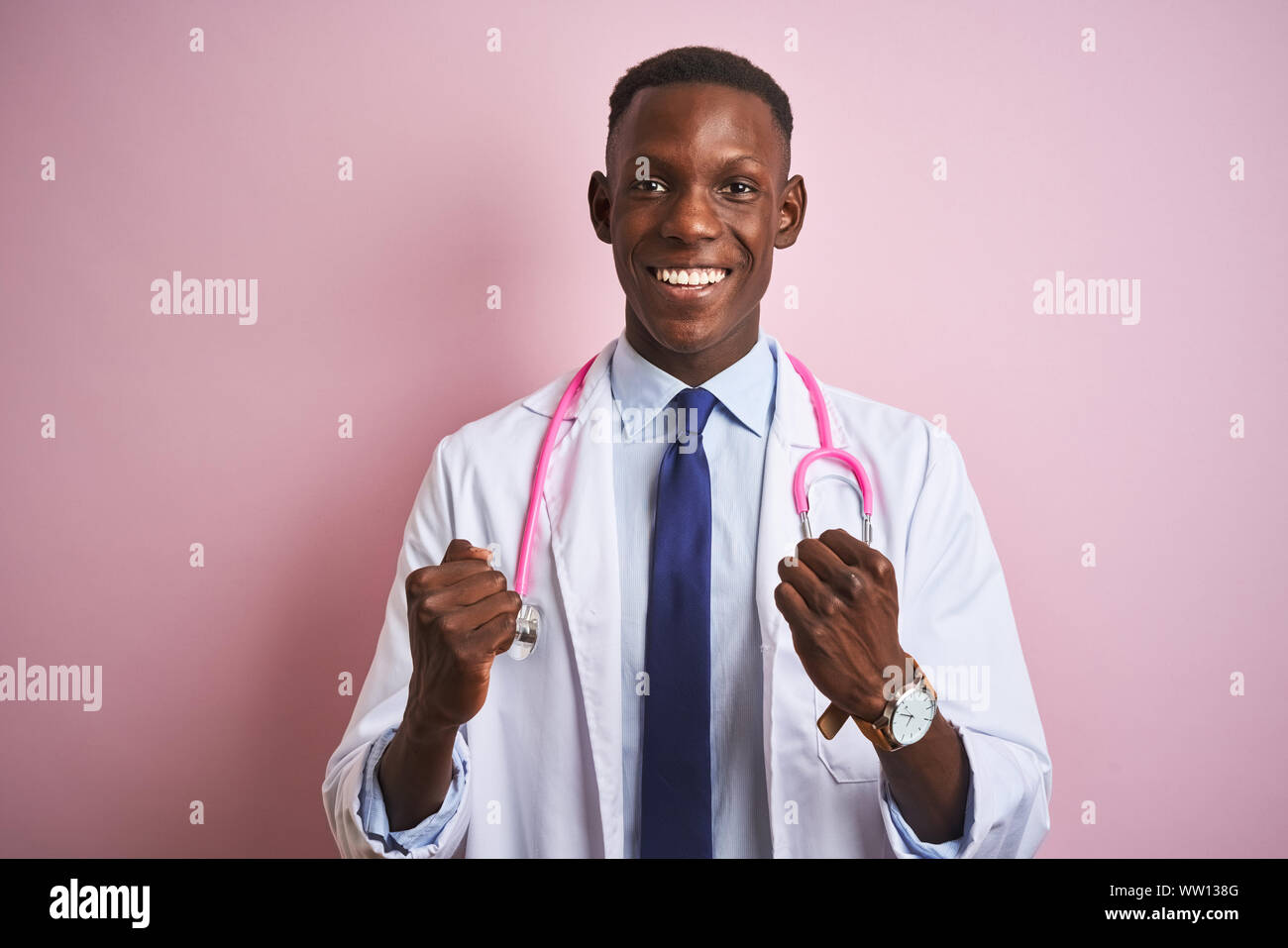 African american doctor man wearing stethoscope standing over isolated ...
