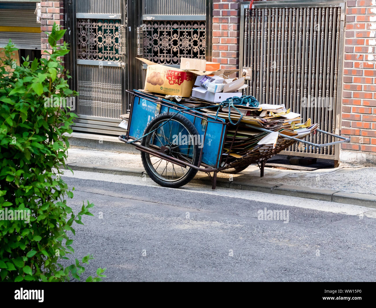 Seoul, South Korea - June 8, 2017: Cart with paper trash in the ...