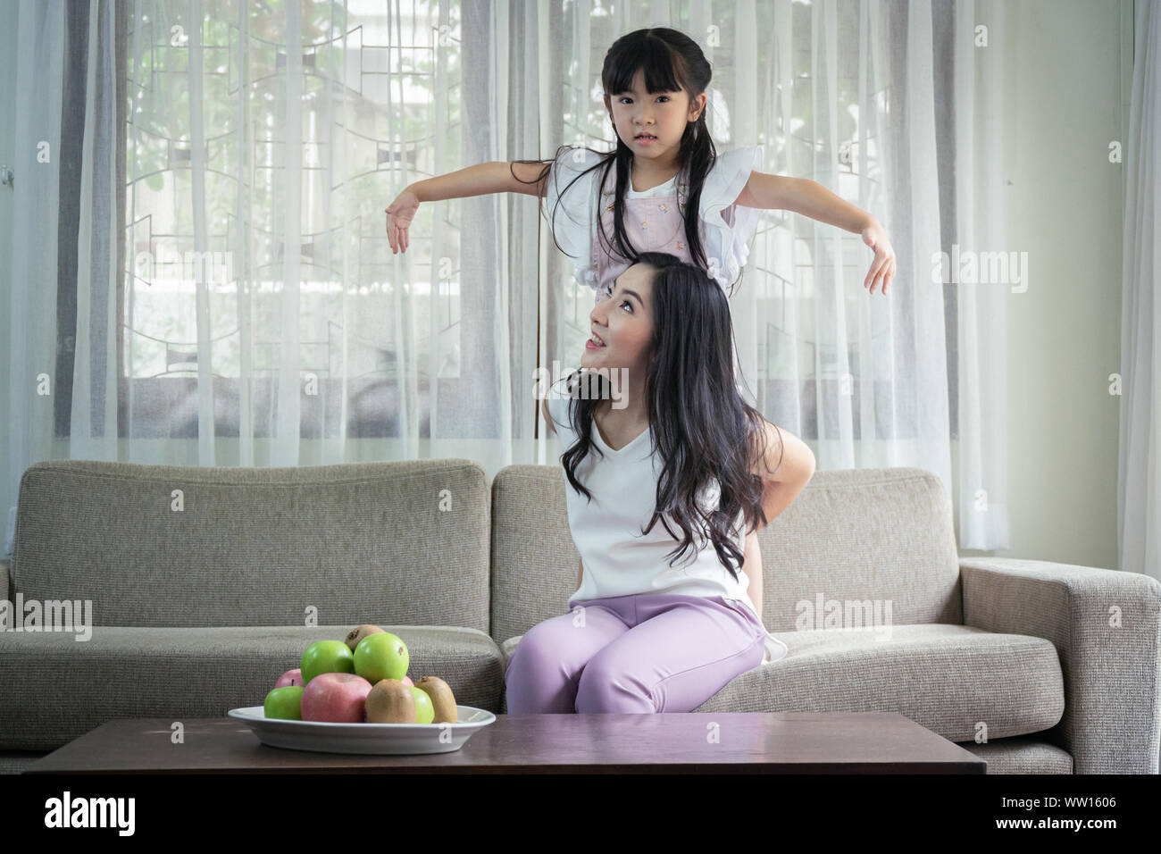 Happy single mom with her daughter, good relationships activities ...