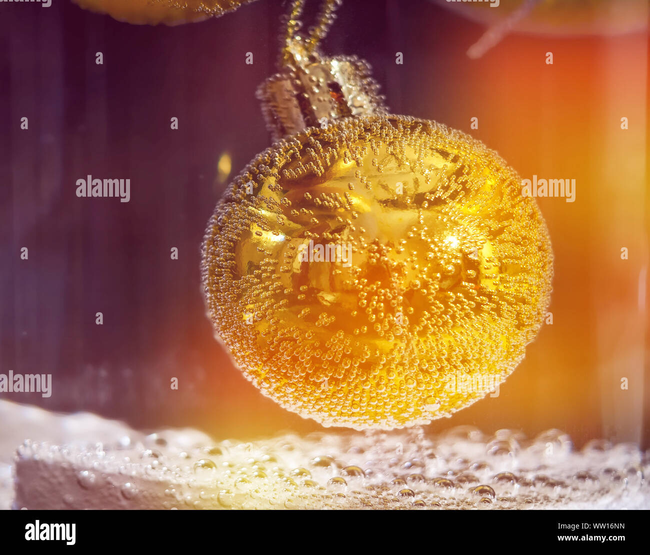 Christmas ball in water with bubbles, Christmas card concept Stock ...