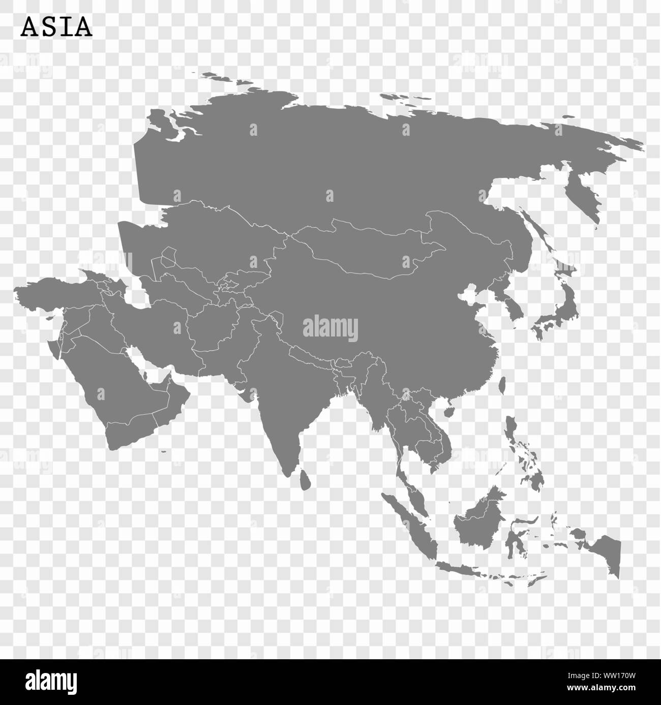 High quality map of the Asia with borders of the countries Stock Vector ...