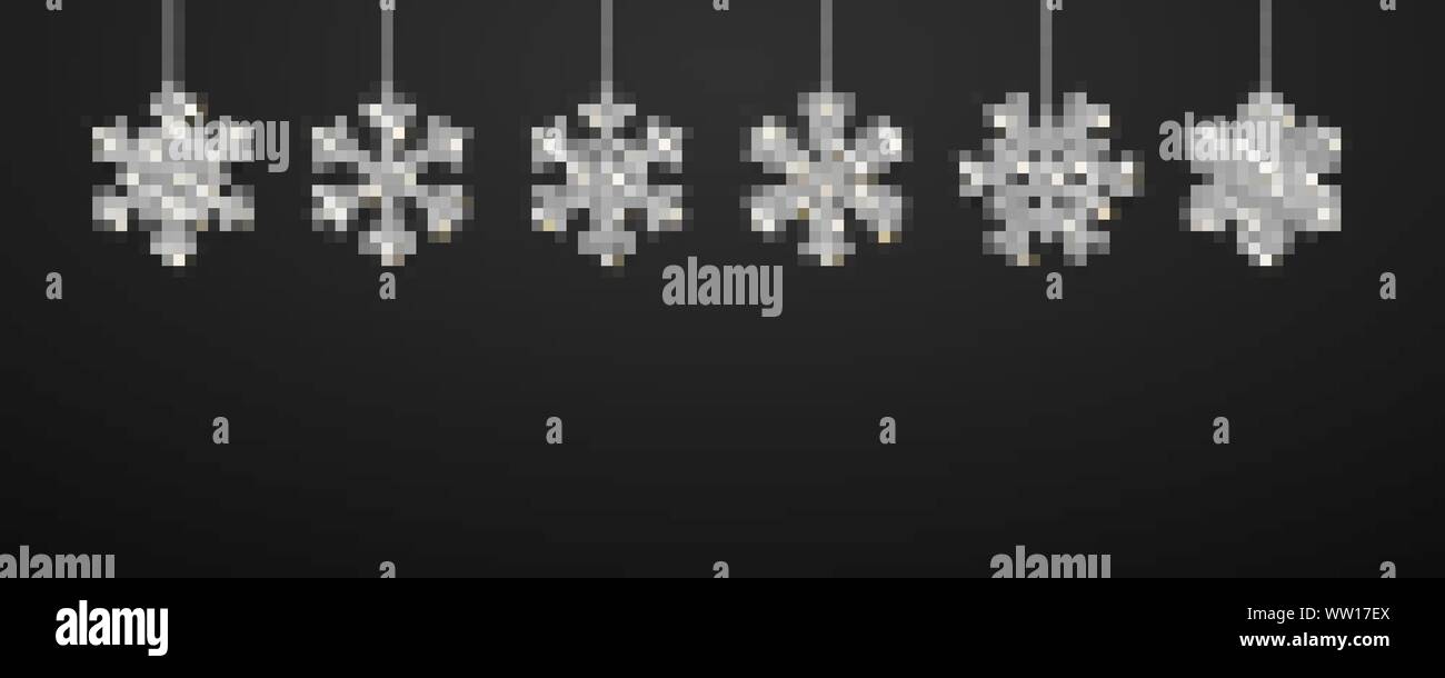 Shining silver snowflakes on black background. Christmas and New Year ...