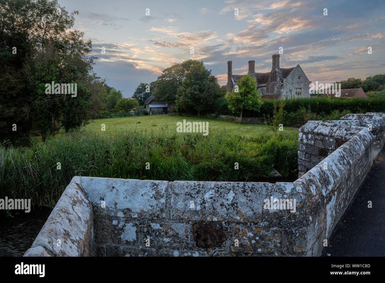 Wool Dorset England Sunset seen from the old bridge over the River ...