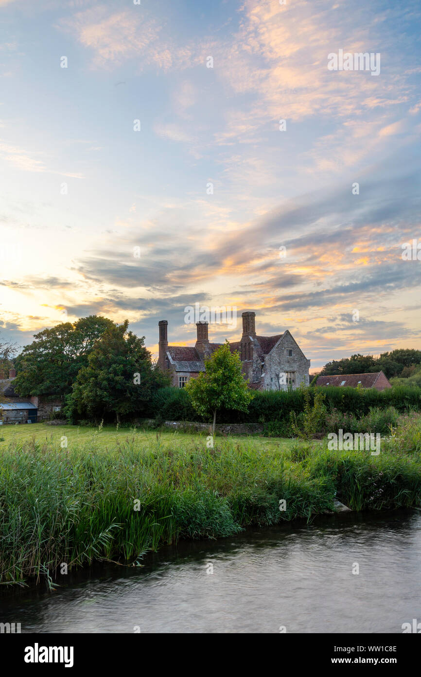 Wool Dorset England Sunset seen from the old bridge over the River ...
