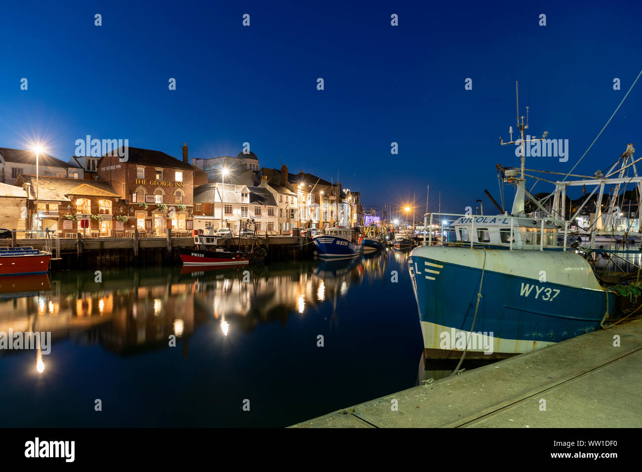 Weymouth Dorset England Weymouth harbour at night Stock Photo - Alamy