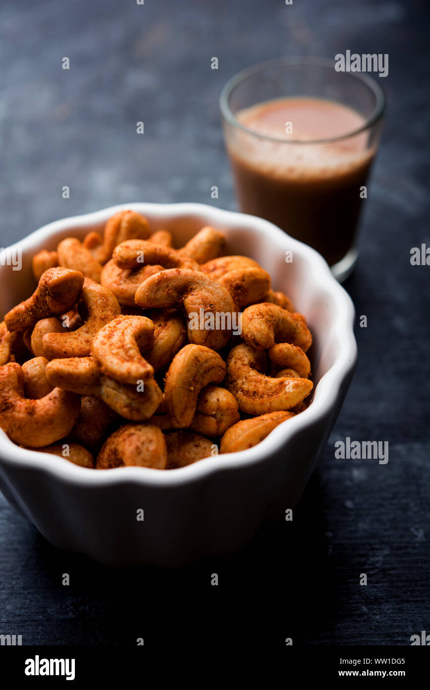 Masala Kaju or spicy Cashew in a bowl. Popular festival snack from ...
