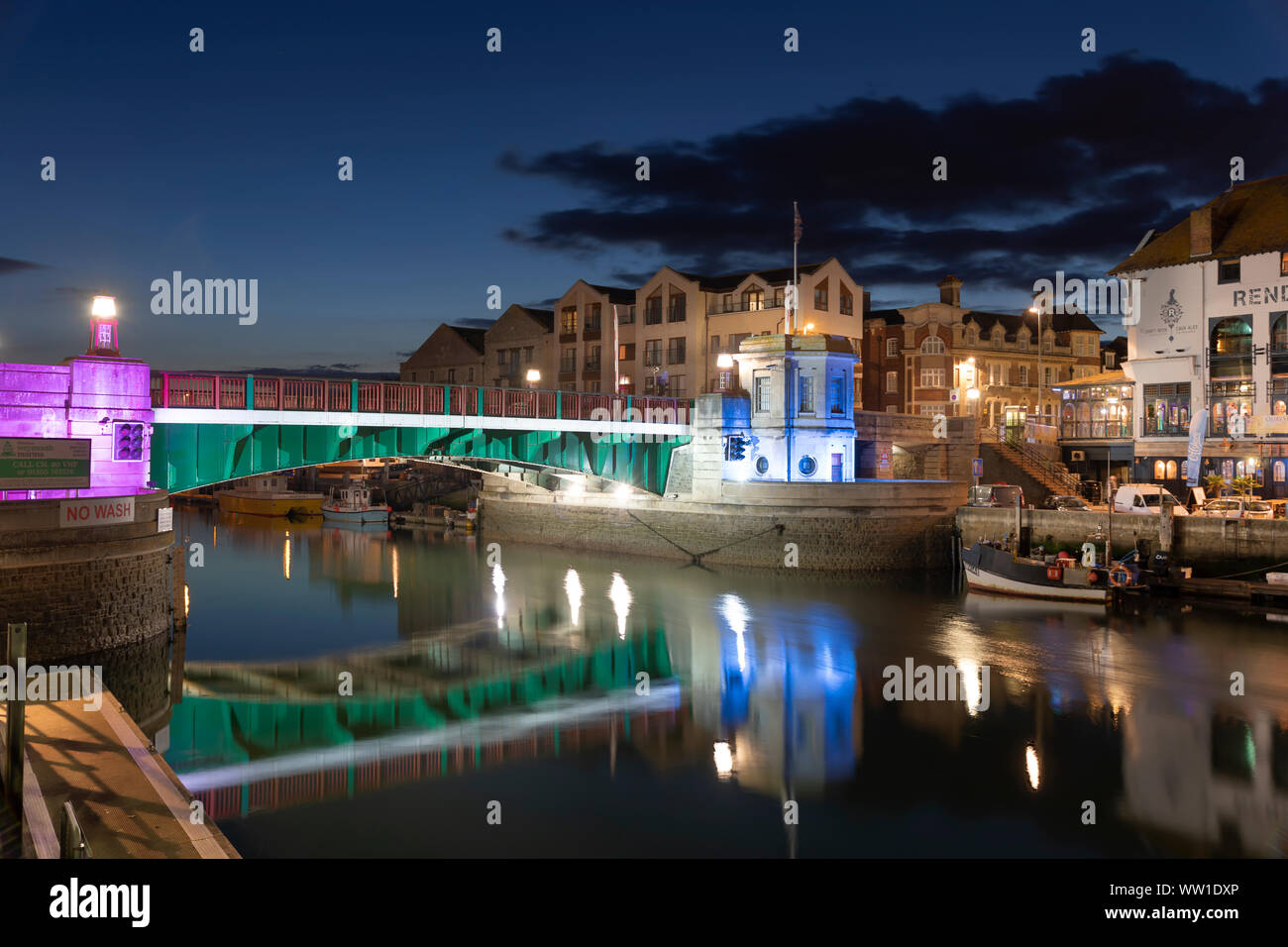 Weymouth Dorset England Weymouth harbour at night Stock Photo - Alamy