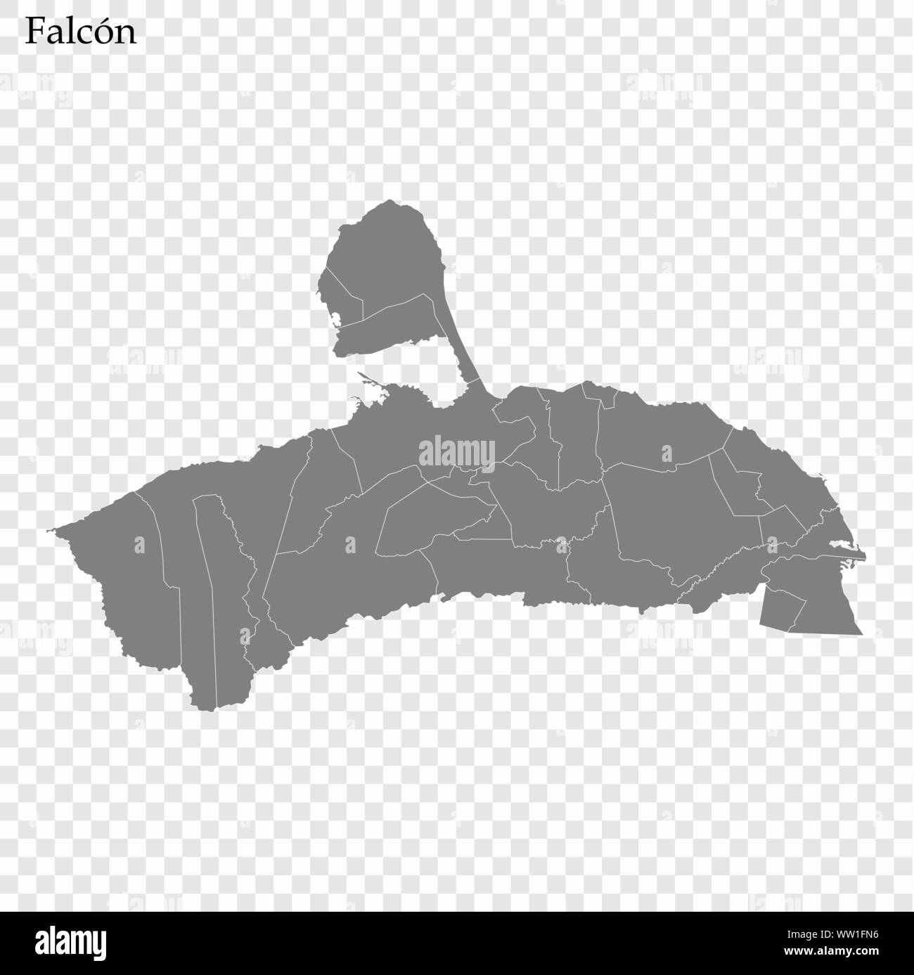 High Quality map of Falcon is a state of Venezuela, with borders of the ...