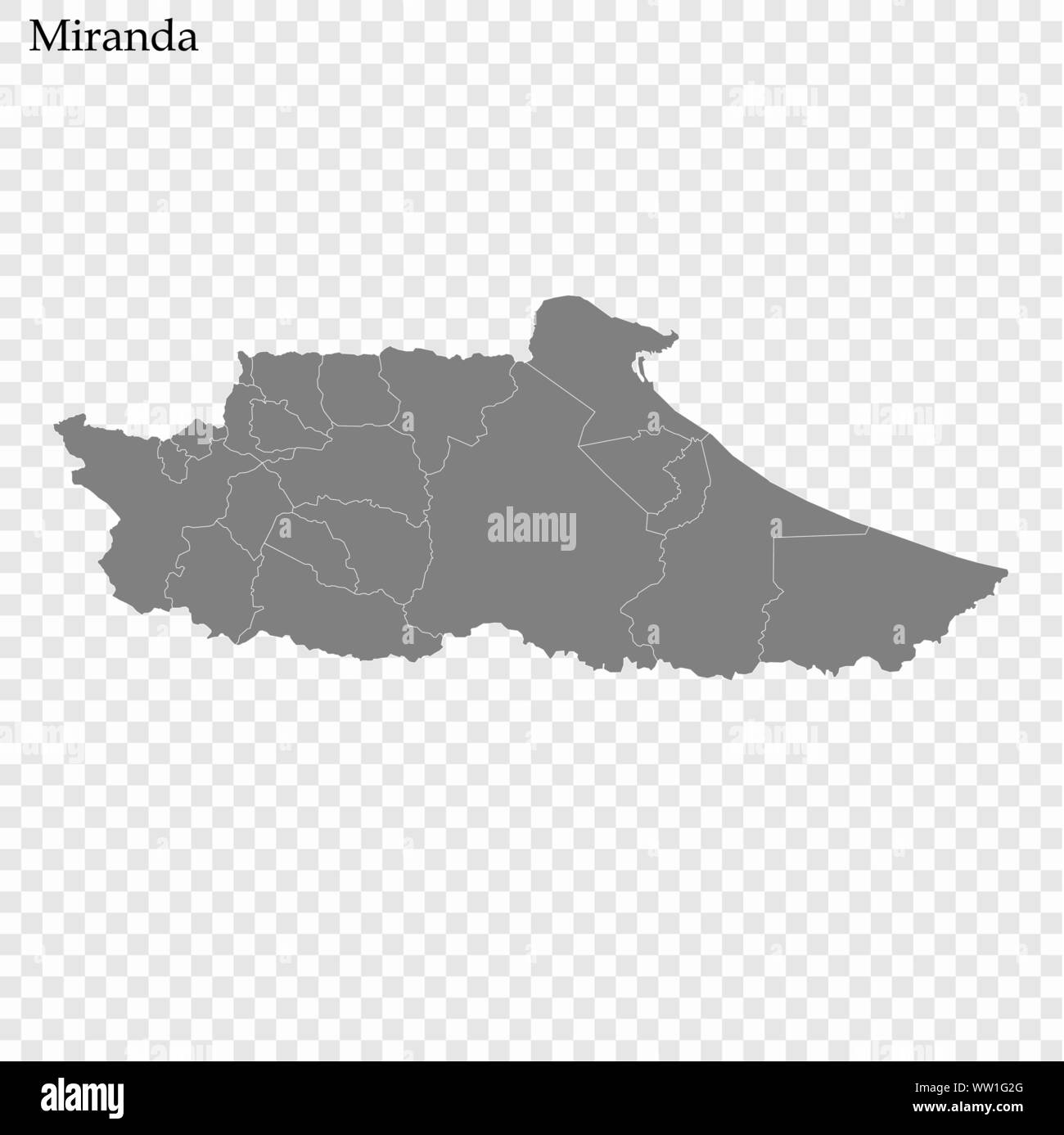 High Quality map of Miranda is a state of Venezuela, with borders of ...