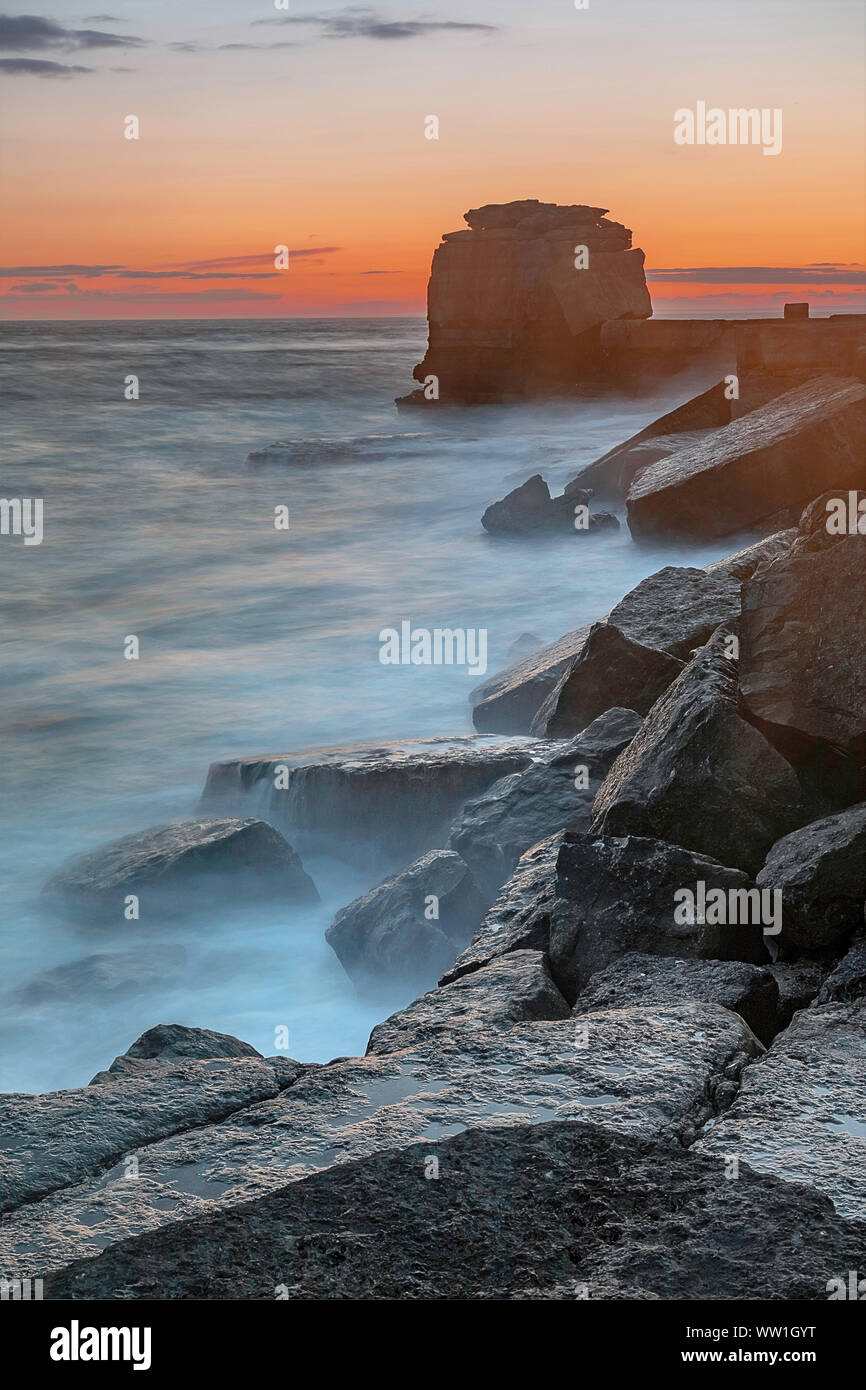 Portland Dorset England Sunset over Pulpit Rock, at Portland Bill Stock ...
