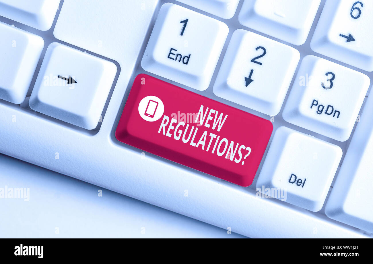 Text sign showing New Regulations Question. Business photo text rules ...