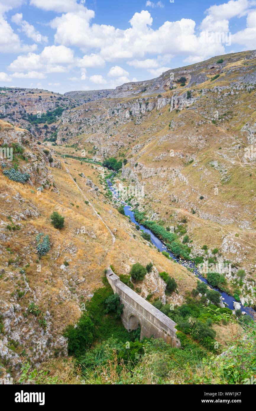 Panoramic view over La Gravina ravine with ancient sassi and troglodyte ...