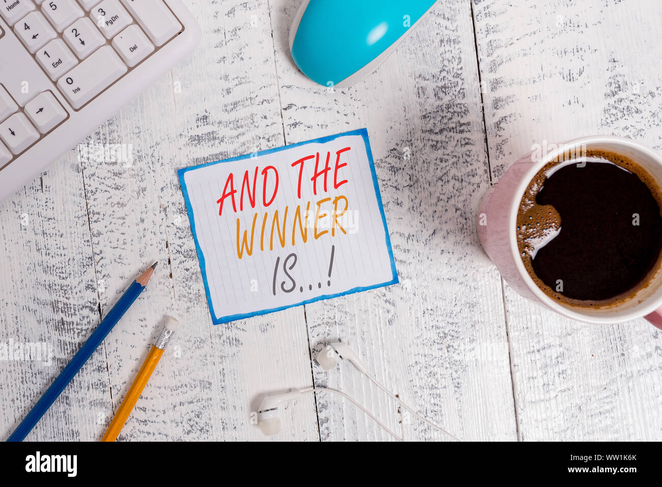 Writing note showing And The Winner Is. Business concept for announcing ...