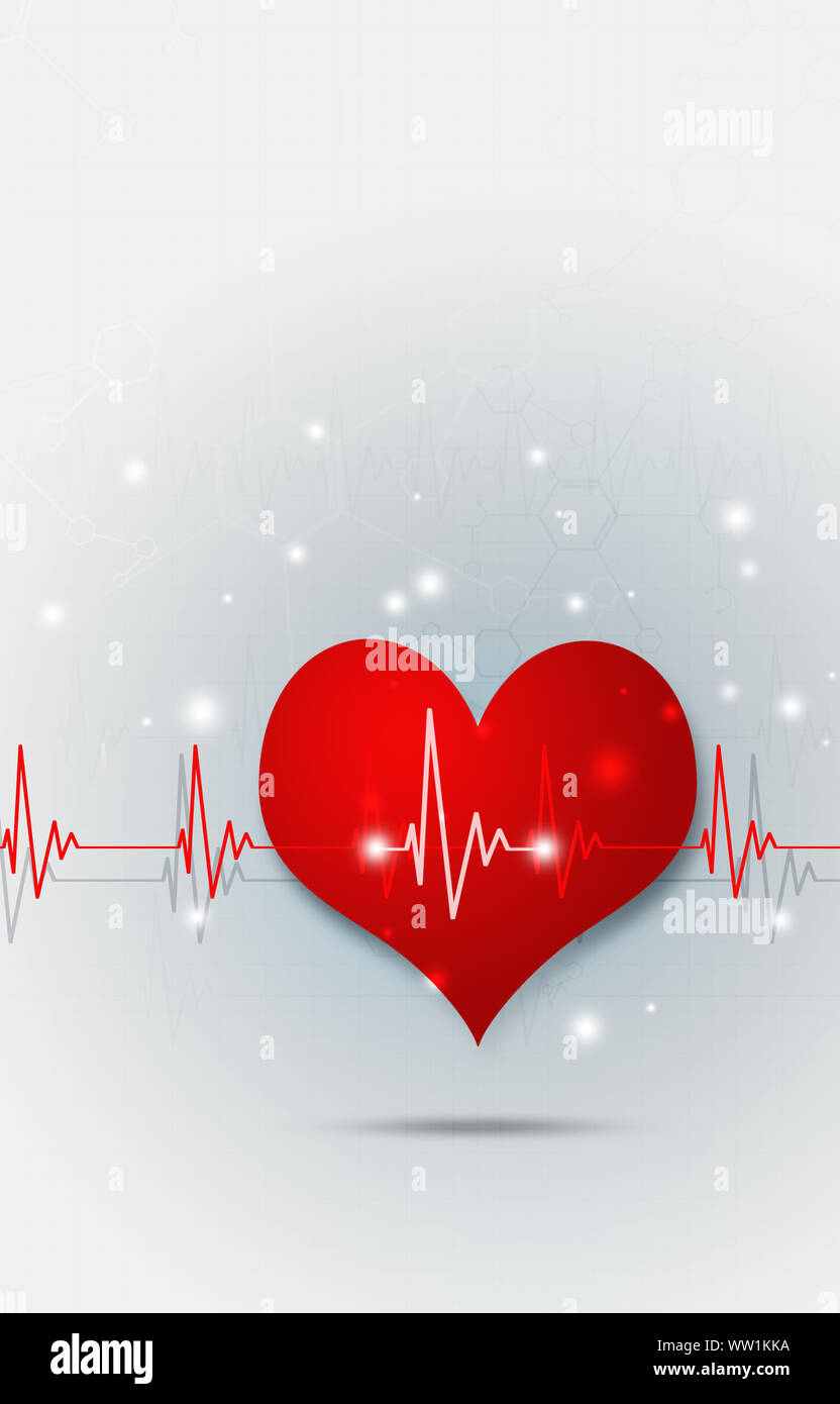 abstract medical banner with a red heart on ecg Stock Photo - Alamy