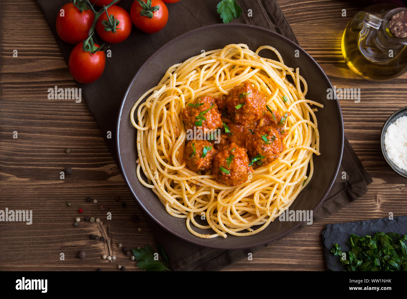 Delicious spaghetti pasta with meatballs in tomato sauce Stock Photo ...