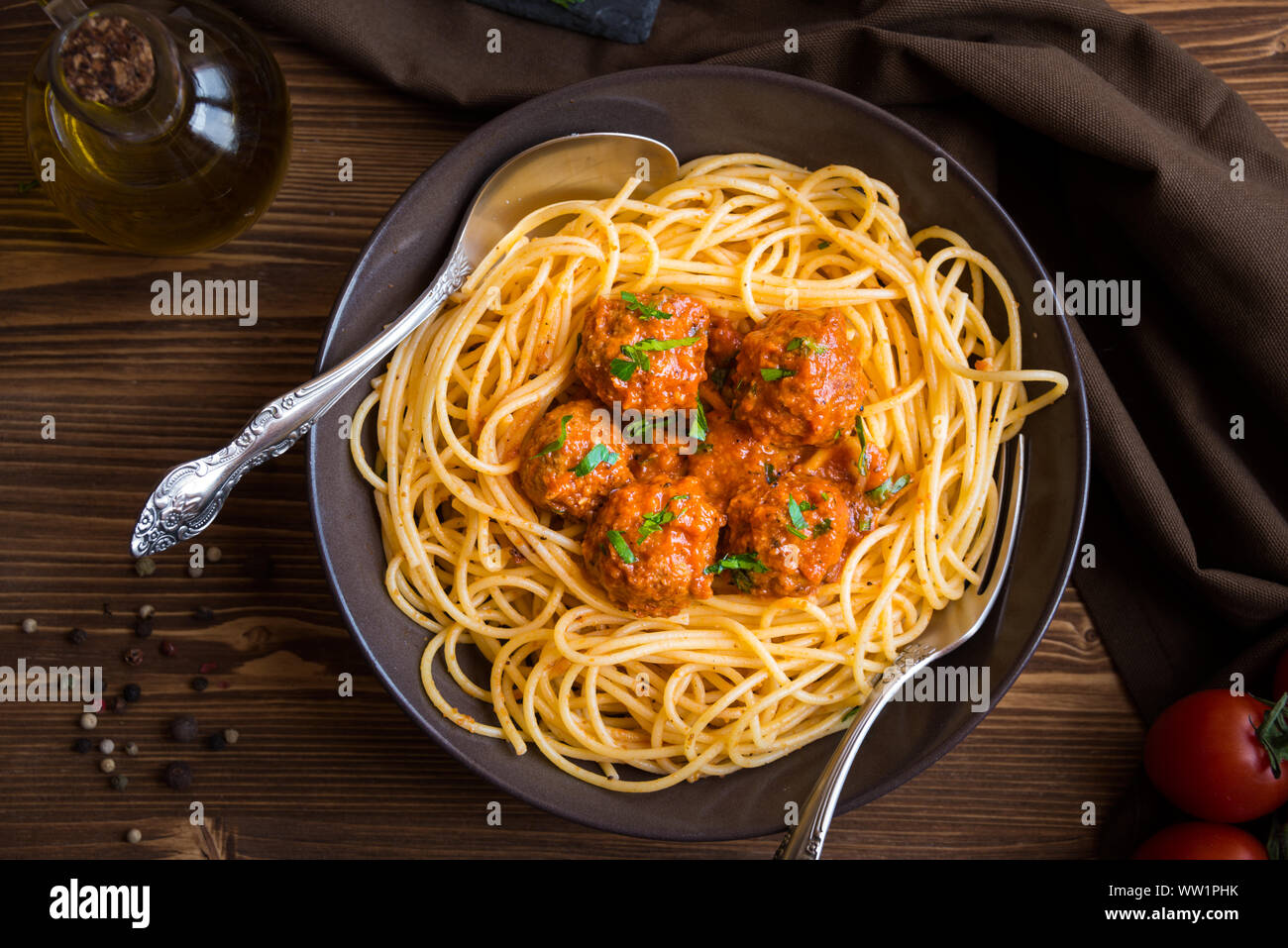 Delicious spaghetti pasta with meatballs in tomato sauce Stock Photo ...