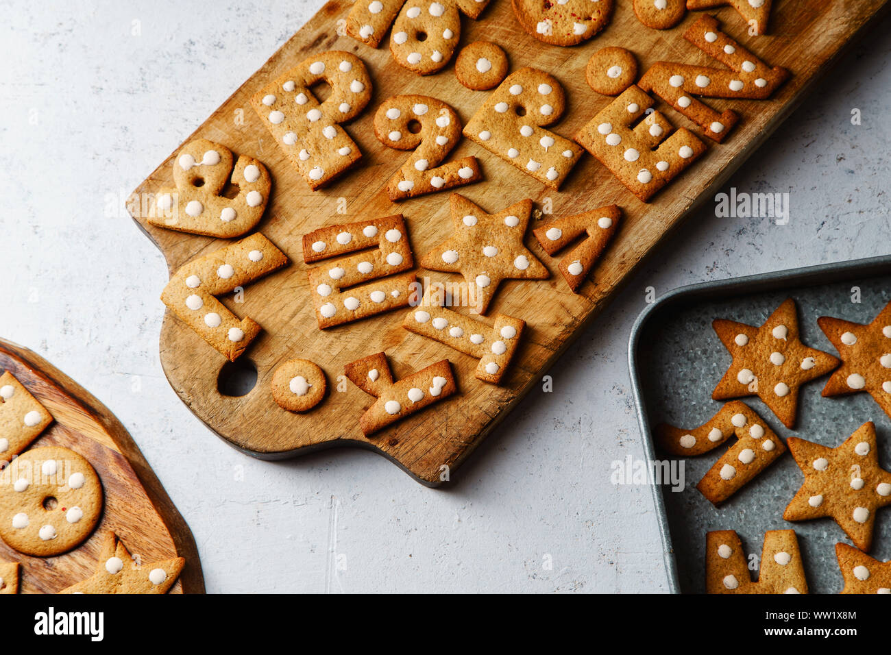Gingerbread cookies in alphabet and number shapes Stock Photo - Alamy
