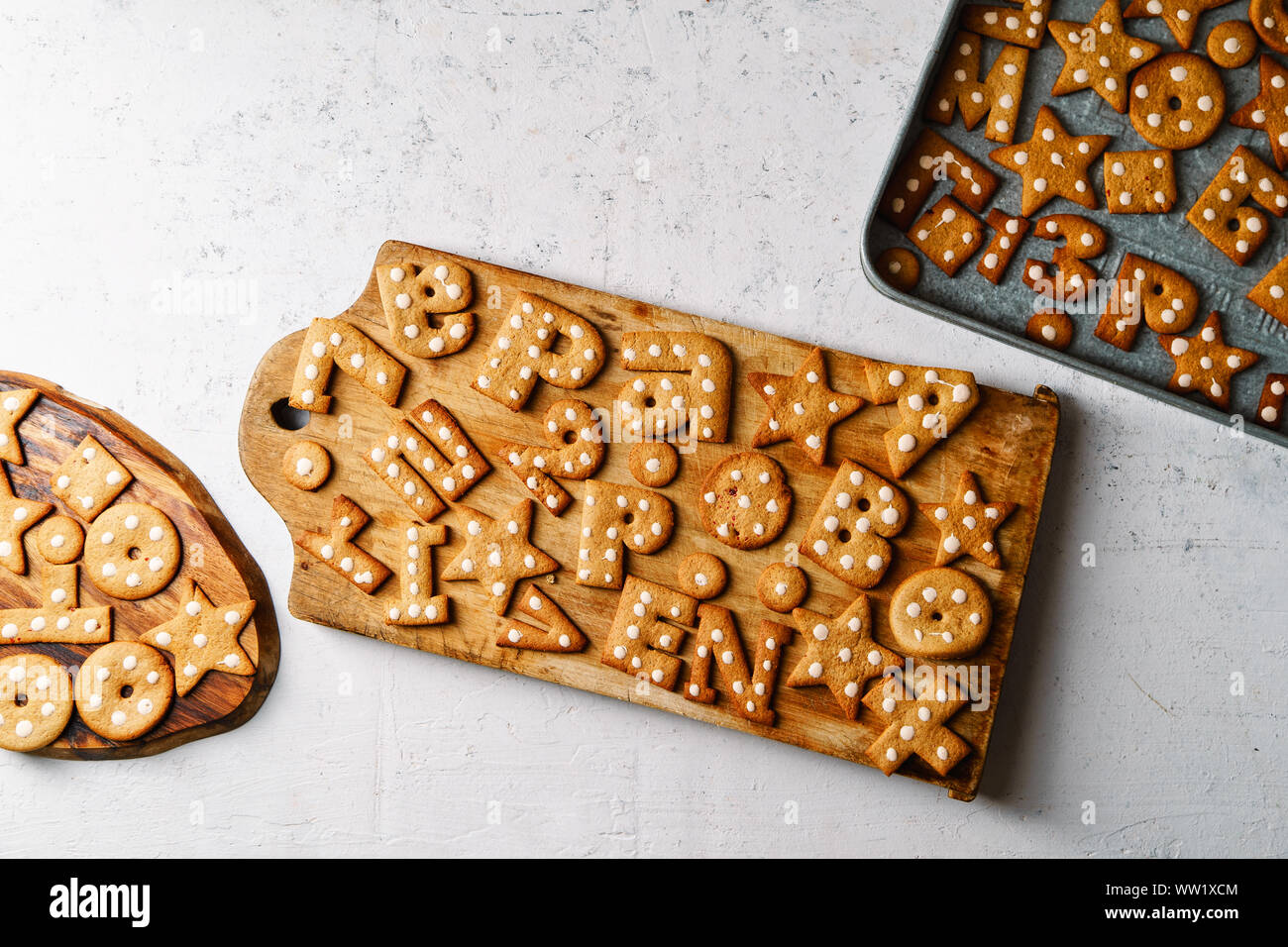 Gingerbread cookies in alphabet and number shapes Stock Photo - Alamy
