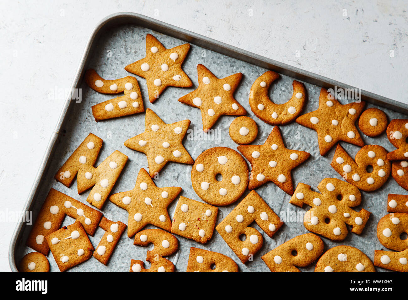 Gingerbread cookies in alphabet and number shapes Stock Photo - Alamy