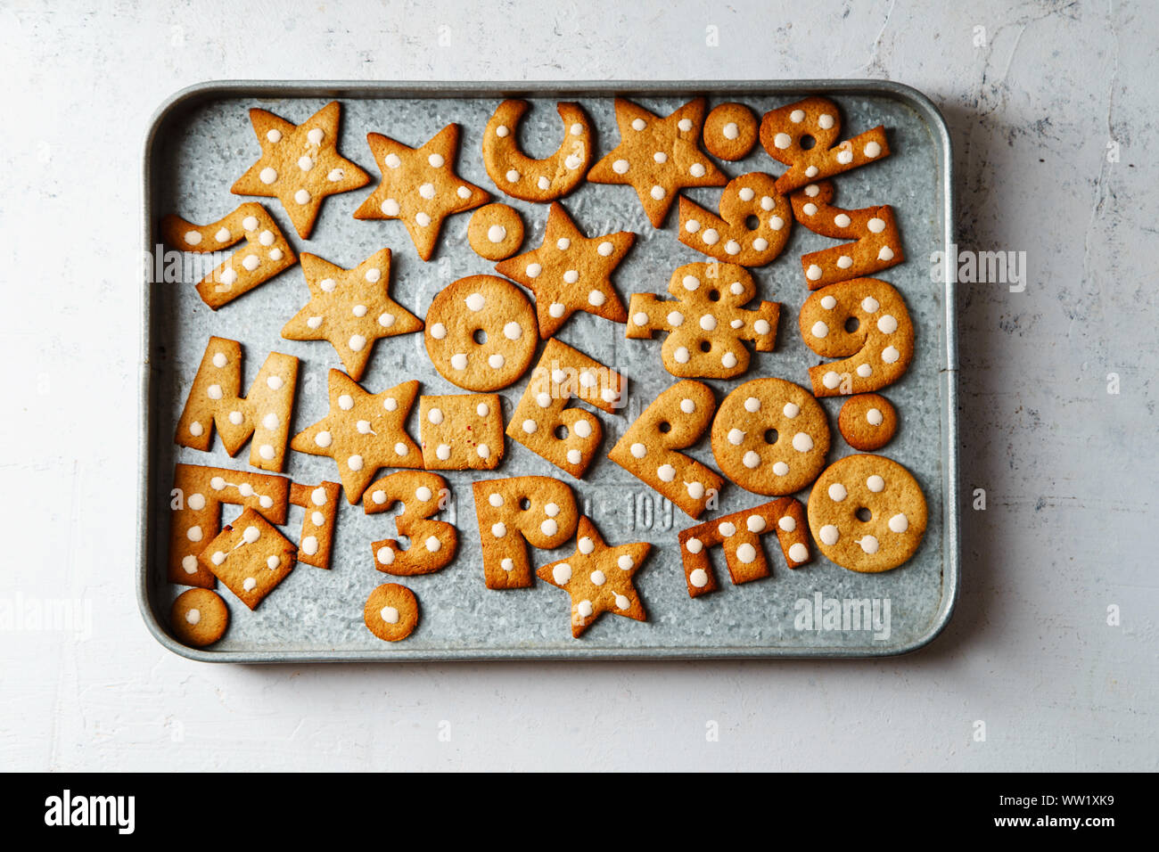 Gingerbread cookies in alphabet and number shapes Stock Photo - Alamy