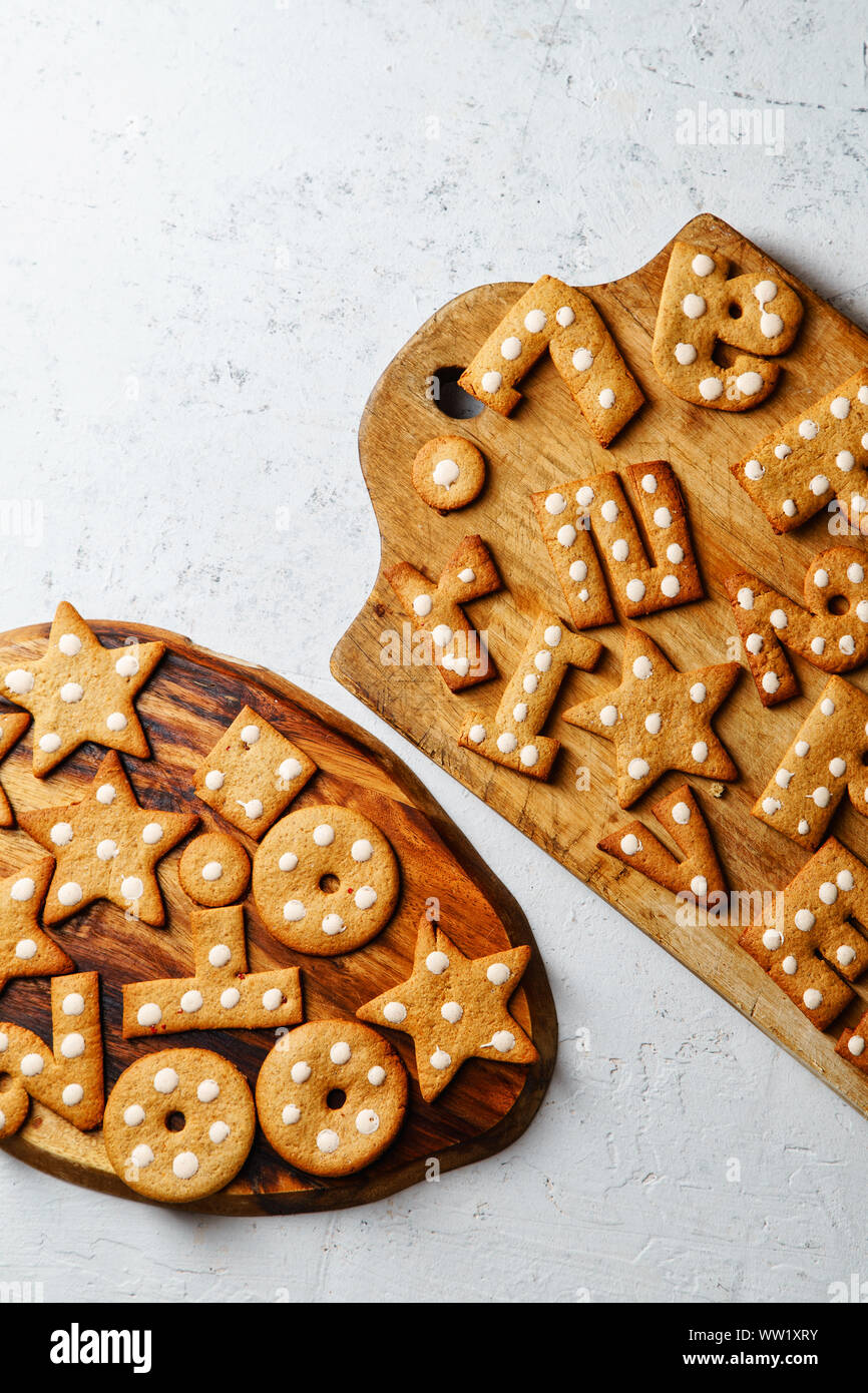 Gingerbread cookies in alphabet and number shapes Stock Photo - Alamy