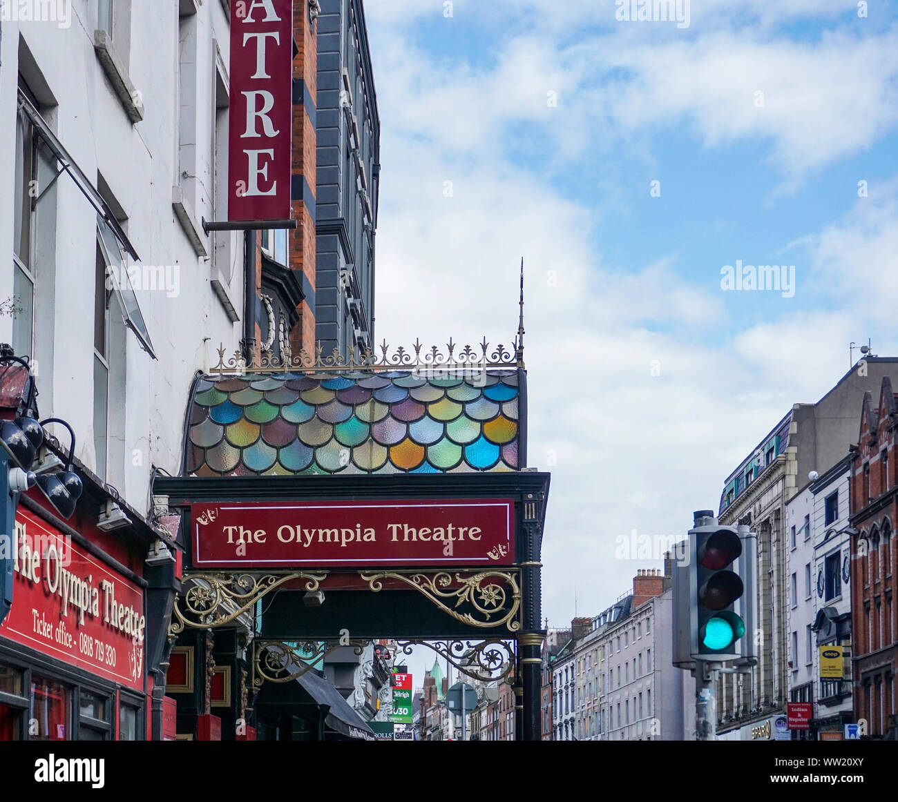 A side view of the stained glass canopy of the Olympia Theatre, Dublin ...