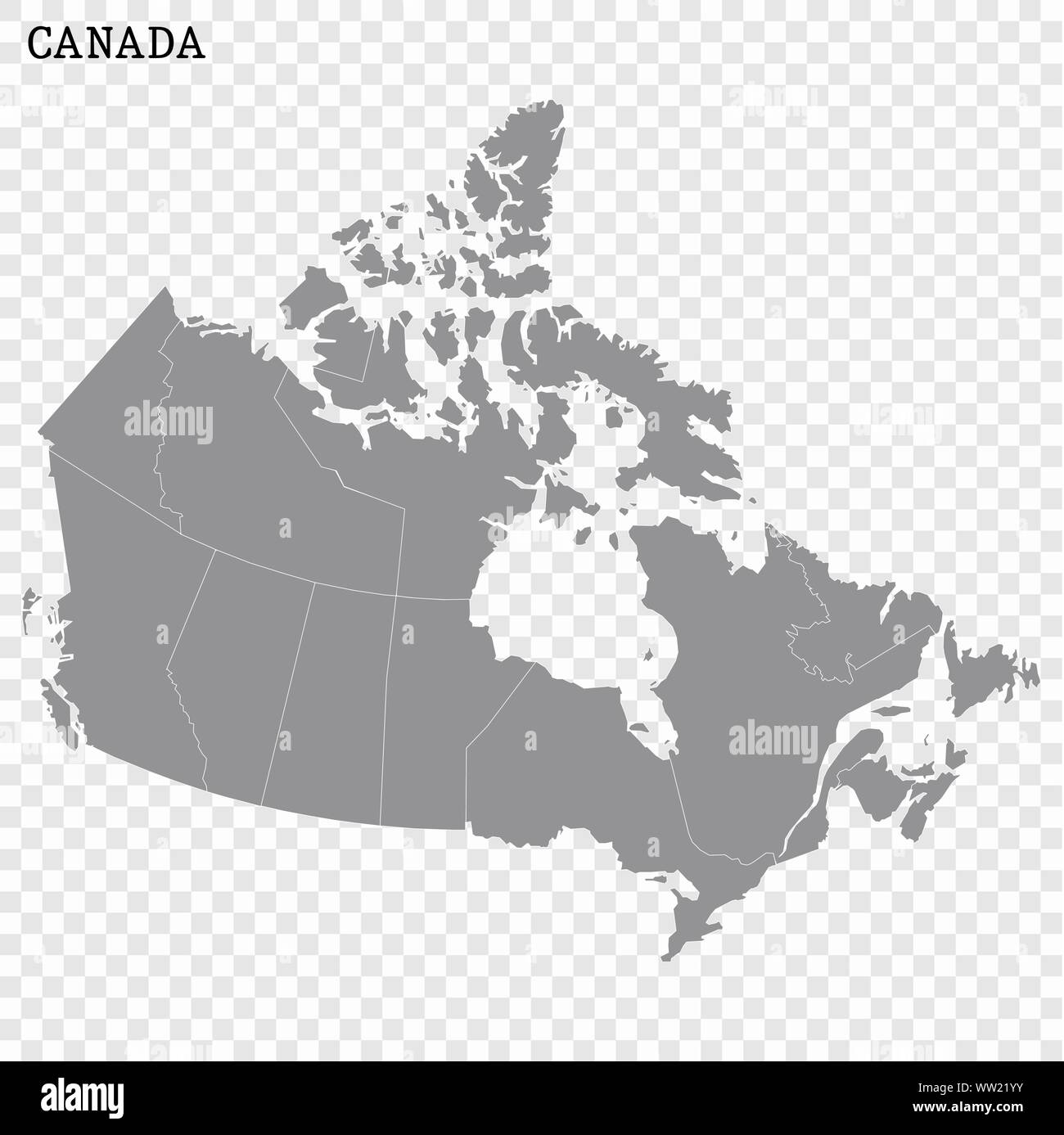 High quality map of Canada with borders of the regions Stock Vector ...