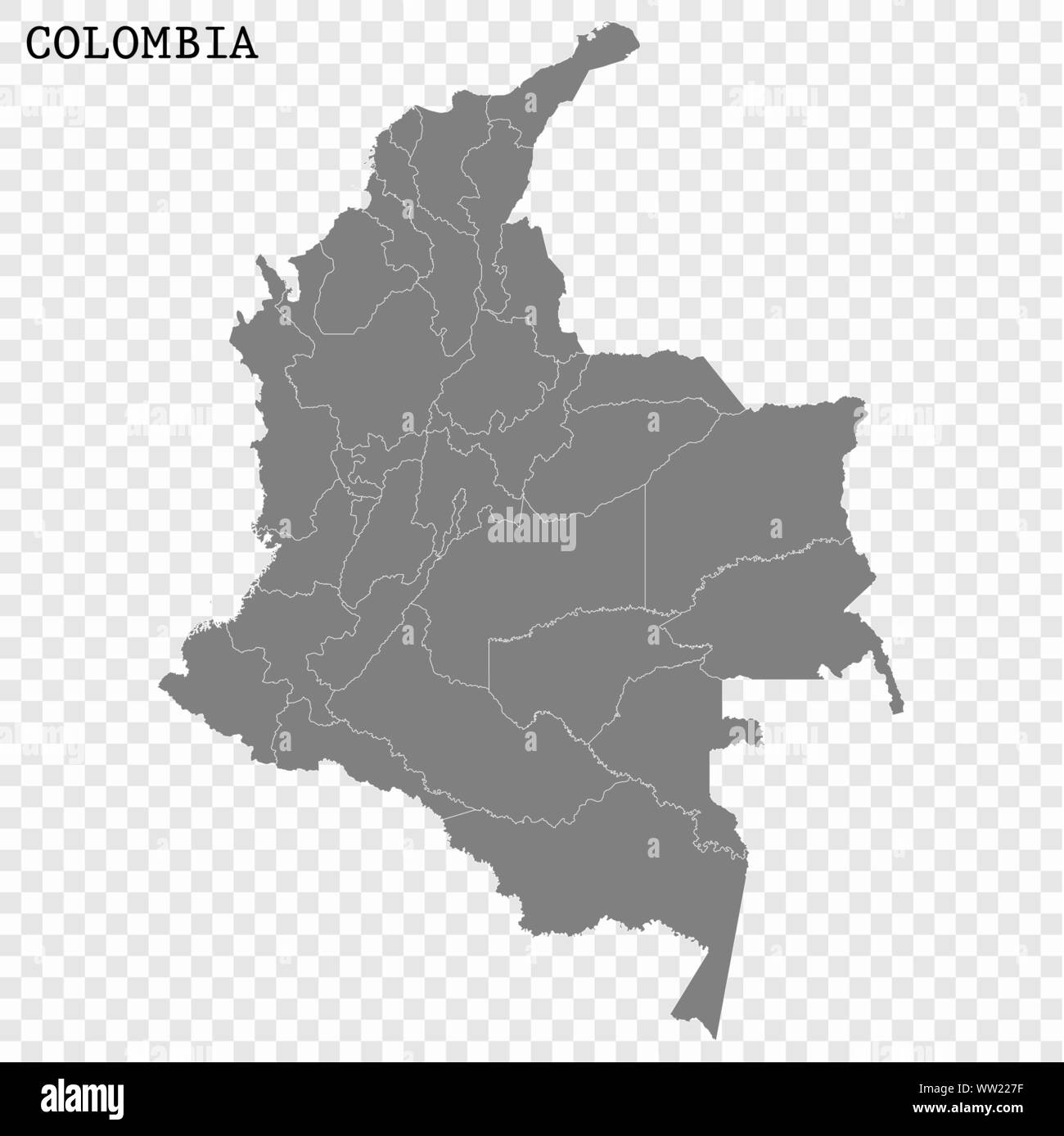 High quality map of Colombia with borders of the regions Stock Vector ...