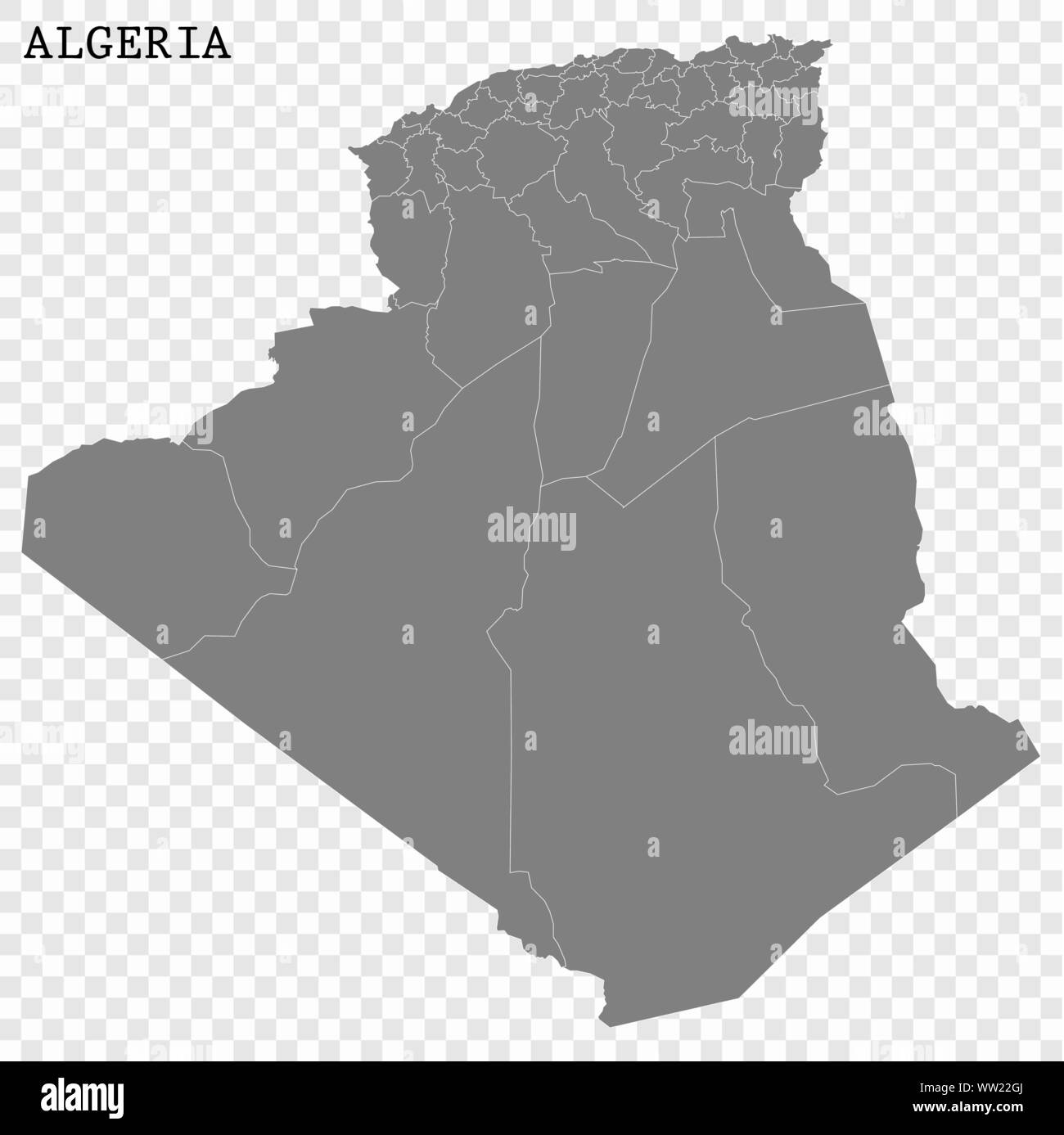 High quality map of Algeria with borders of the regions Stock Vector ...