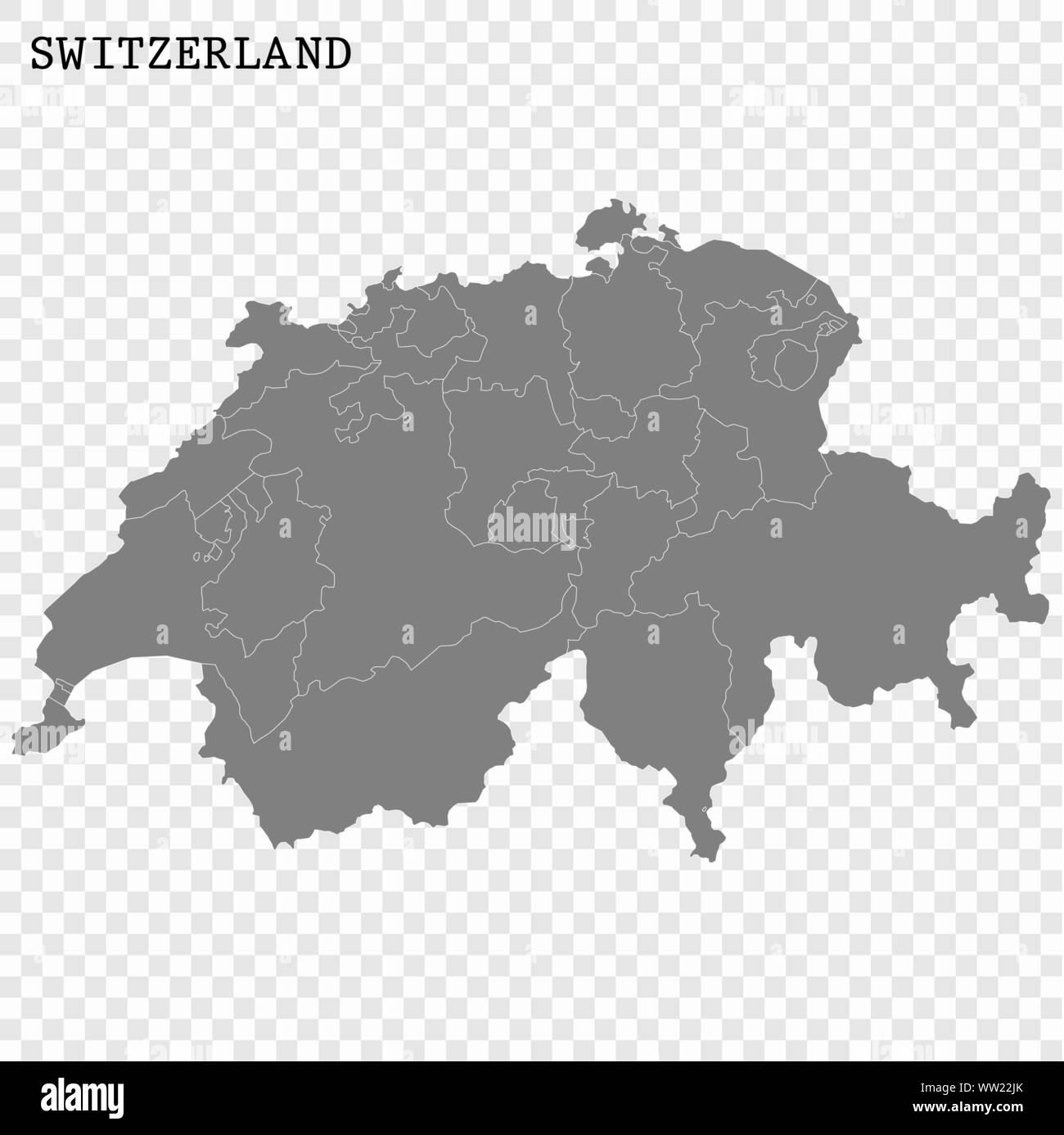High quality map of Switzerland with borders of the regions Stock ...
