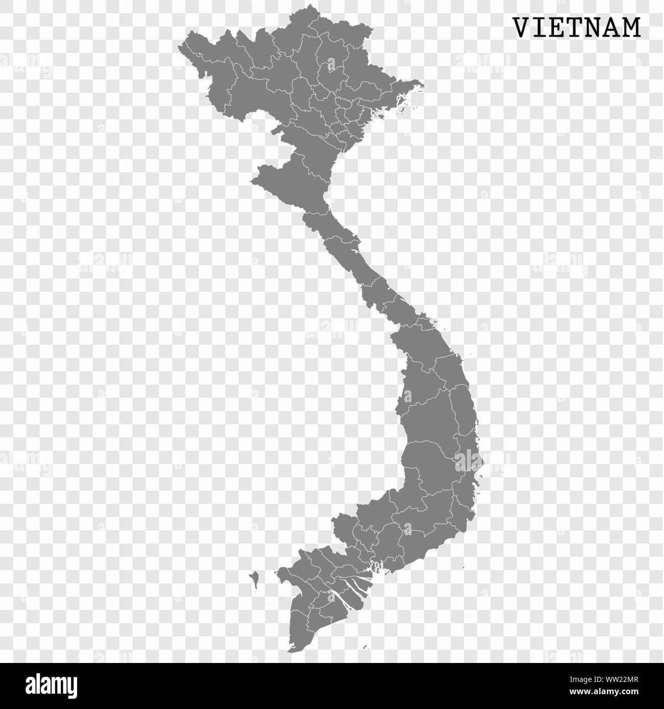High quality map of Vietnam with borders of the regions Stock Vector ...